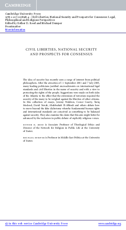 (PDF) Civil liberties, national security and prospects for consensus ...