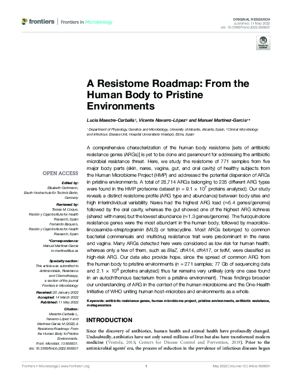 (PDF) A resistome roadmap: from the human body to pristine environments