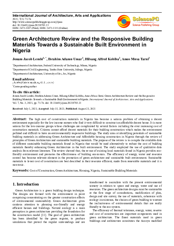 (PDF) Green Architecture Review and the Responsive Building Materials Towards a Sustainable ...