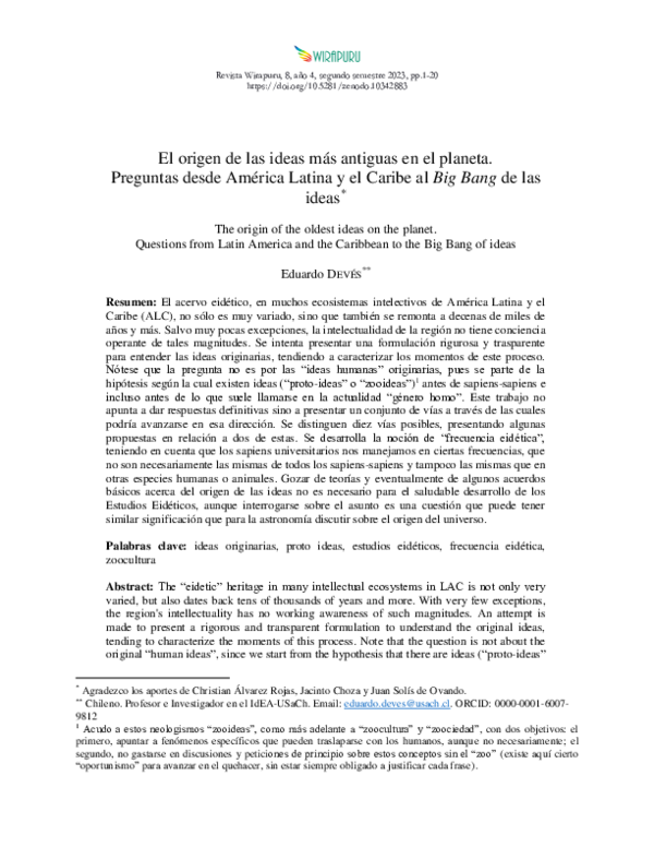 (PDF) El origen de las ideas más antiguas en el planeta. Preguntas ...