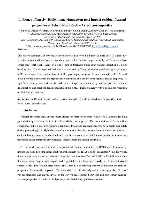 (PDF) Influence of barely visible impact damage on post-impact residual ... (PDF) Influence of barely visible impact damage on post-impact residual ...