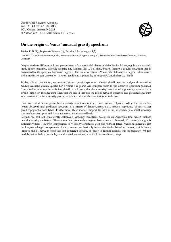 (PDF) On the origin of Venus ’ unusual gravity spectrum