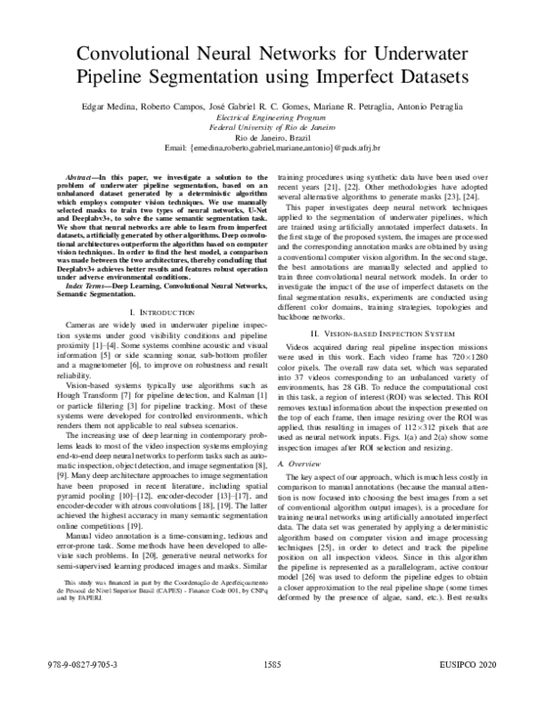 (PDF) Convolutional Neural Networks for Underwater Pipeline Segmentation using Imperfect Datasets