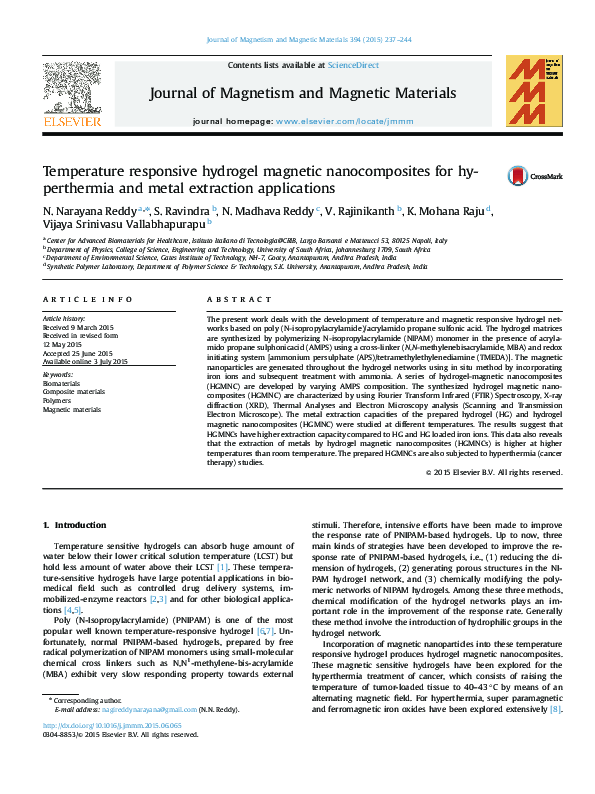 (PDF) Temperature responsive hydrogel magnetic nanocomposites for ...