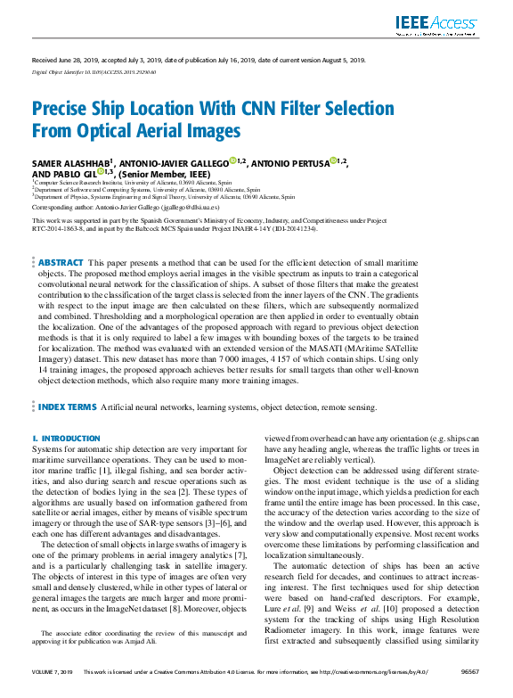 Pdf Precise Ship Location With Cnn Filter Selection From Optical
