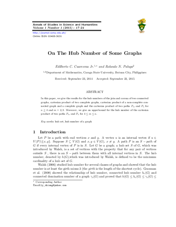 (PDF) On The Hub Number of Some Graphs