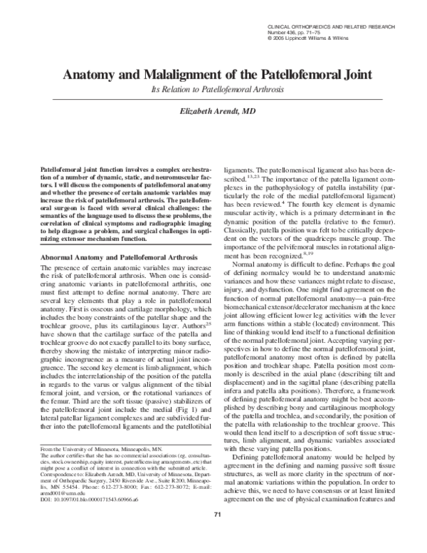 (PDF) Anatomy and Malalignment of the Patellofemoral Joint | Elizabeth ...