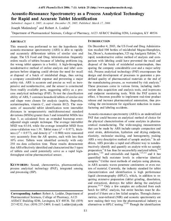 (PDF) Rapid Tablet Identification via Acoustic Resonance