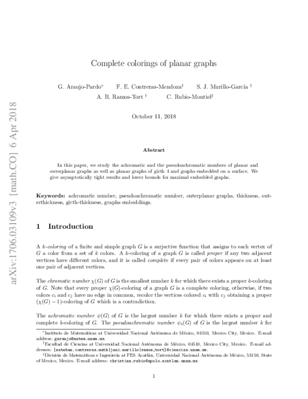 (PDF) Complete colorings of planar graphs