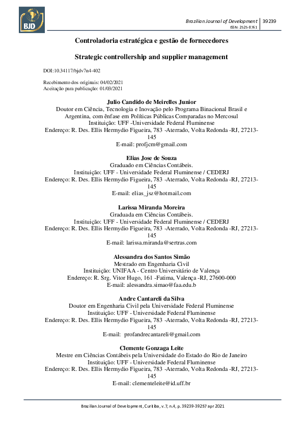 (PDF) Controladoria estratégica e gestão de fornecedores / Strategic ...