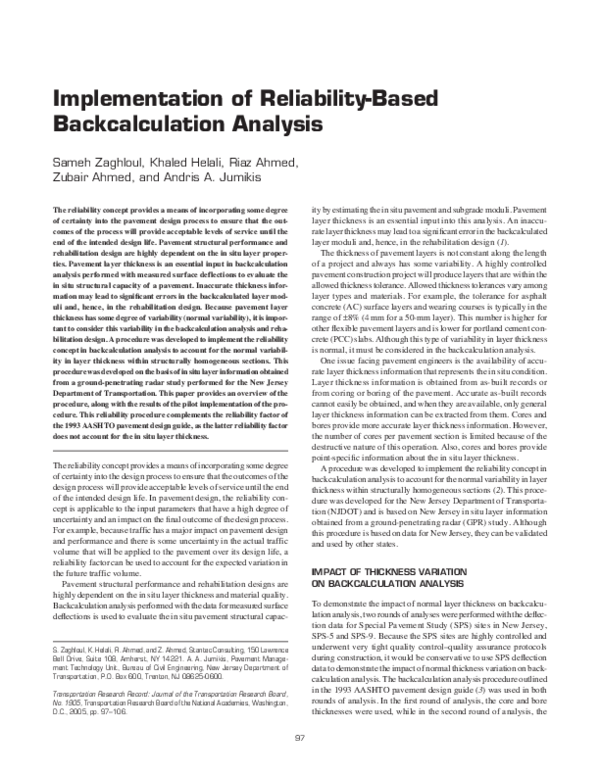 (PDF) Implementation of Reliability-Based Backcalculation Analysis