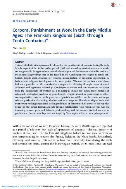 (PDF) Corporal Punishment at Work in the Early Middle Ages: The Frankish Kingdoms (Sixth through ...