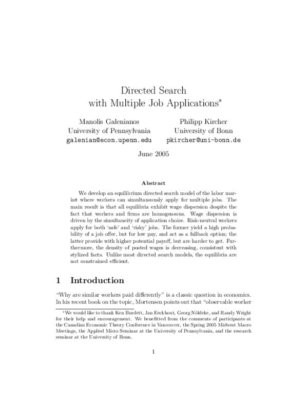 (PDF) Directed search with multiple job applications