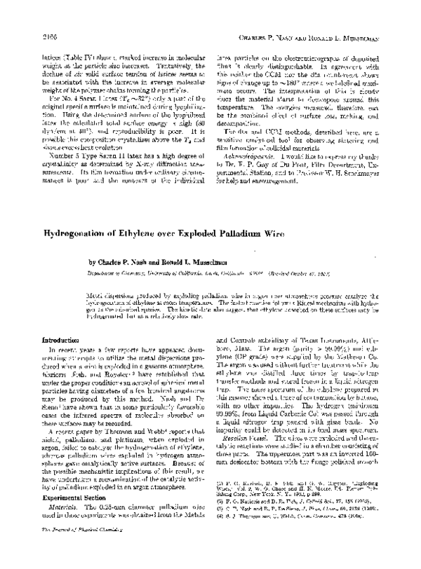 (PDF) Hydrogenation of ethylene over exploded palladium wire | Ronald ...