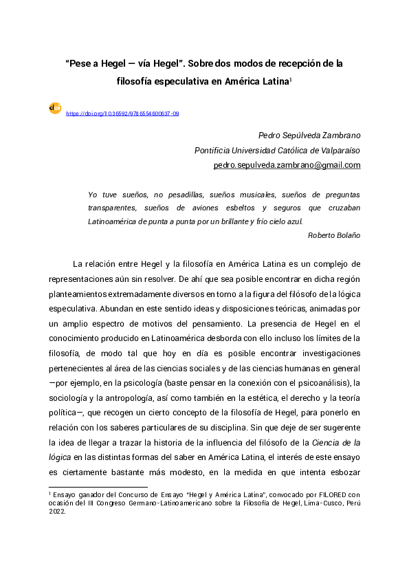 (PDF) “Pese a Hegel — vía Hegel”. Sobre dos modos de recepción de la filosofía especulativa en ...