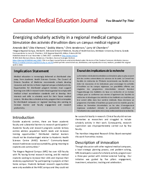 (PDF) Stimulation des activités d’érudition dans un campus médical régional