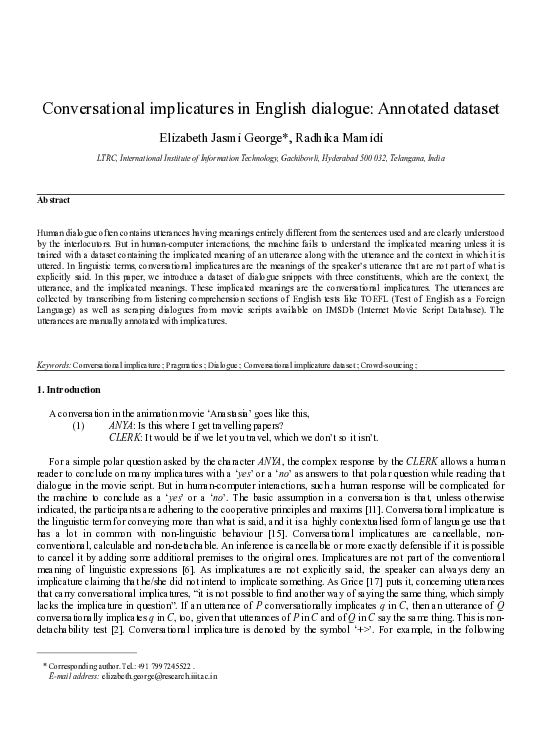 (PDF) Conversational implicatures in English dialogue: Annotated dataset