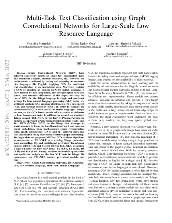(PDF) Multi-Task Text Classification using Graph Convolutional Networks for Large-Scale Low ...