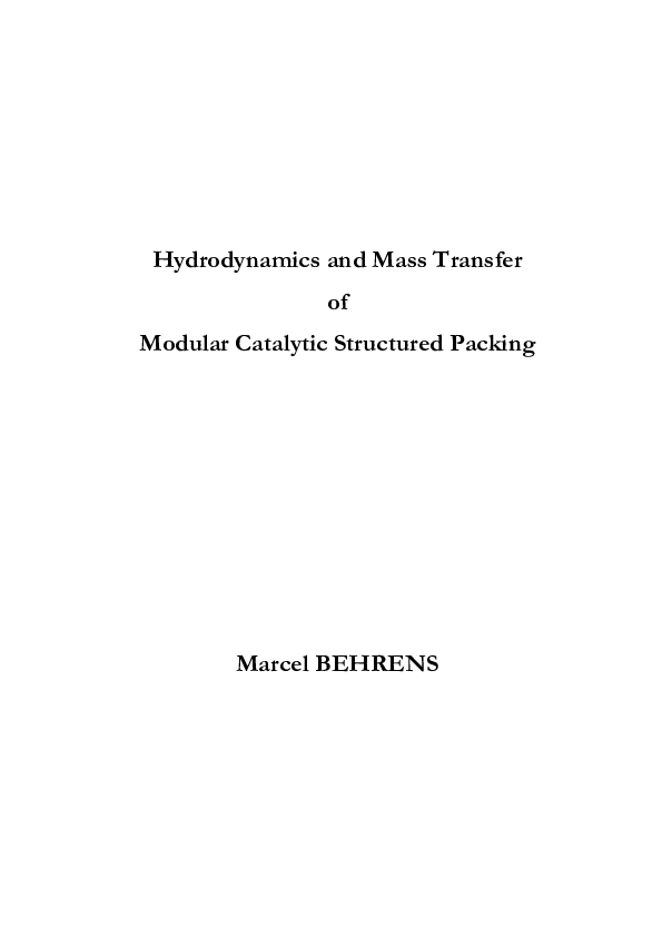 (PDF) Hydrodynamics and Mass Transfer of Modular Catalytic Structured Packing | Marcel Behrens ...