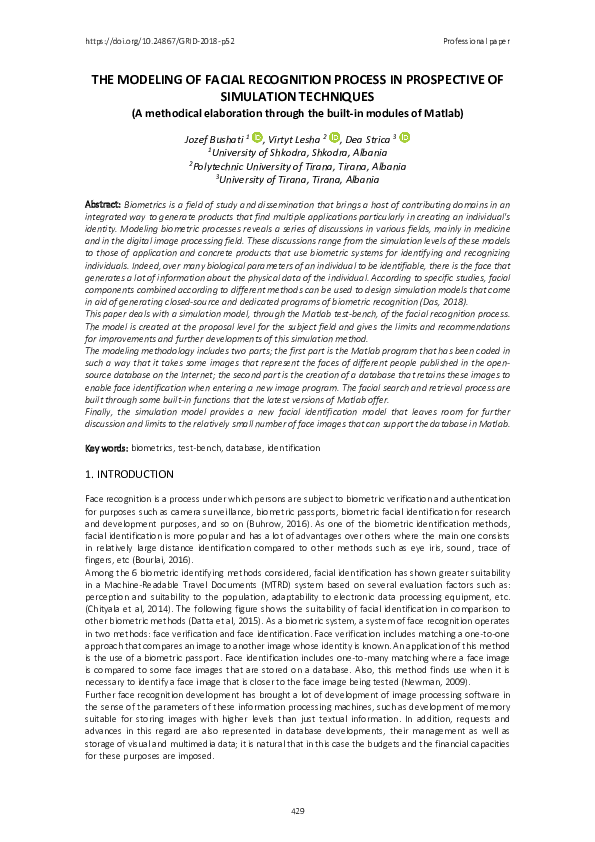 (PDF) THE MODELING OF FACIAL RECOGNITION PROCESS IN PROSPECTIVE OF SIMULATION TECHNIQUES (A ...