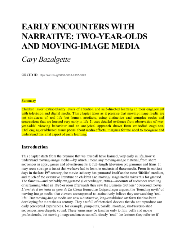 (DOC) Early Encounters with Narrative
