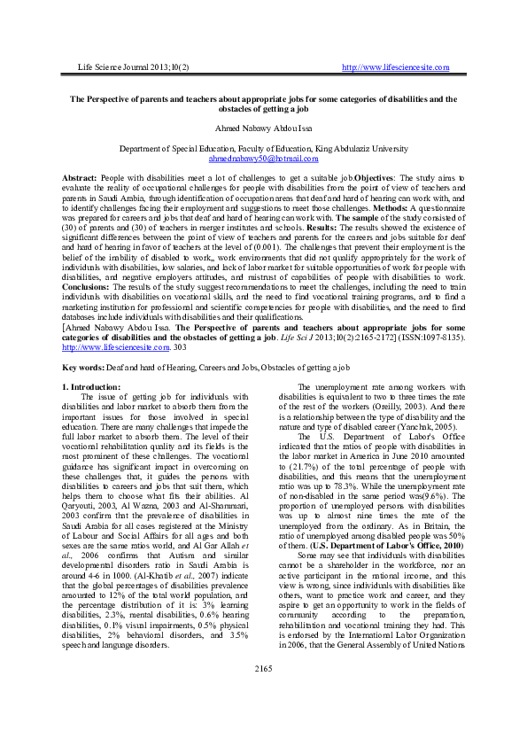 (PDF) The Perspective of parents and teachers about appropriate jobs ...