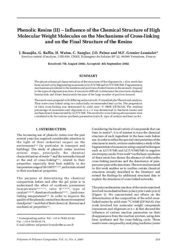 (PDF) Phenolic Resins (II) – Influence of the Chemical Structure of ...