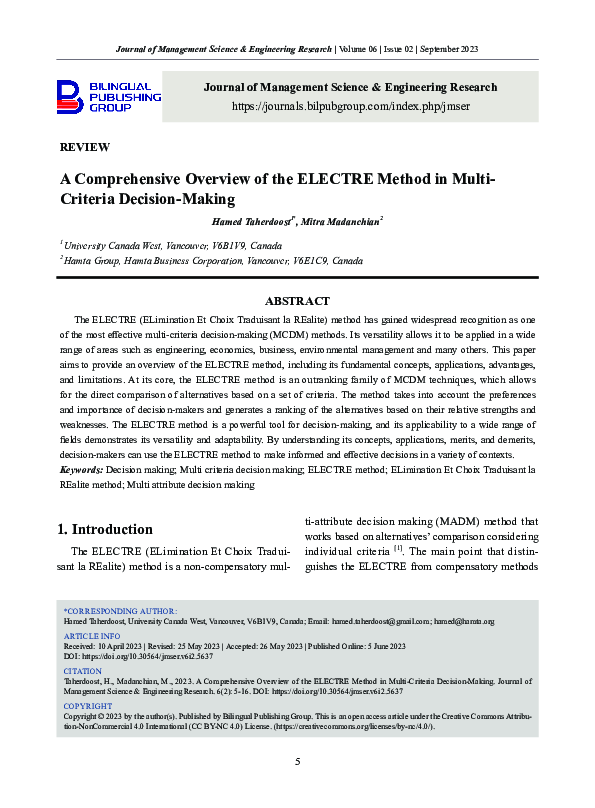 (PDF) A Comprehensive Overview of the ELECTRE Method in Multi-Criteria Decision-Making