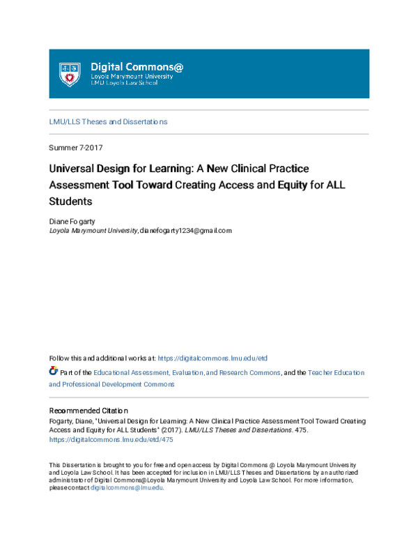 (PDF) Universal Design for Learning: A New Clinical Practice Assessment Tool Toward Creating ...