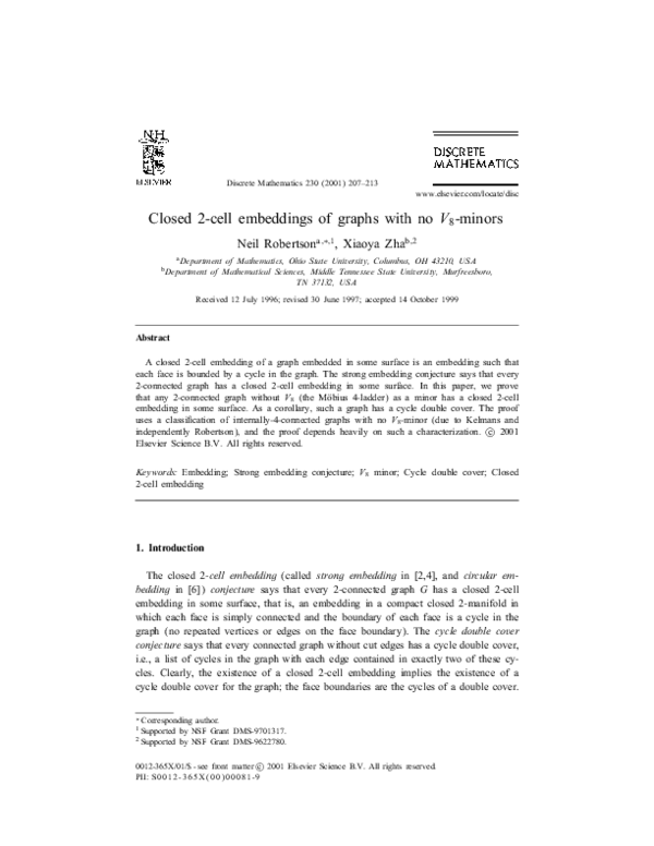 (PDF) Closed 2-cell embeddings of graphs with no V8-minors