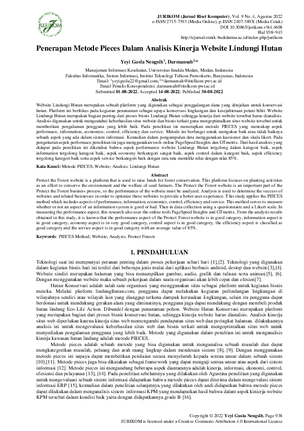 (PDF) Penerapan Metode Pieces Dalam Analisis Kinerja Website Lindungi Hutan