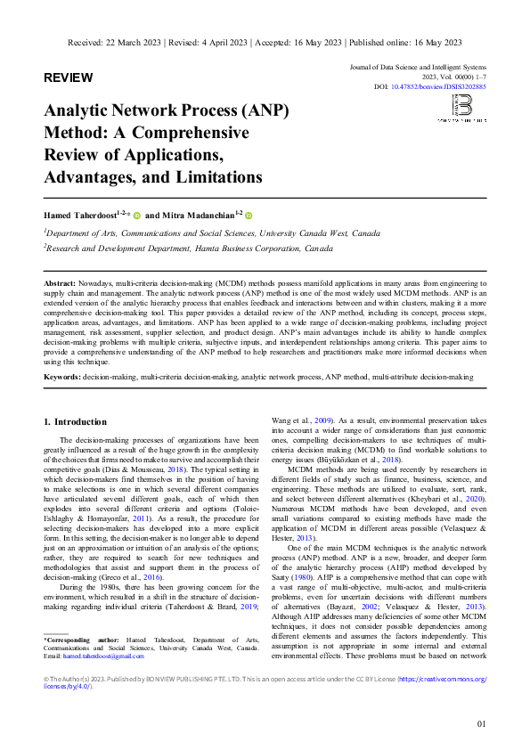 (PDF) Analytic Network Process (ANP) Method: A Comprehensive Review of ...