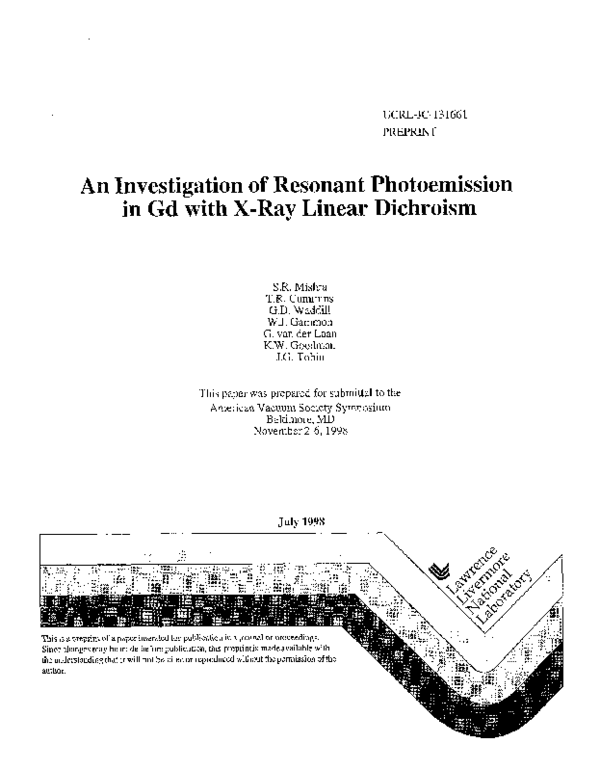(PDF) Investigation of resonant photoemission in Gd with x-ray linear ...