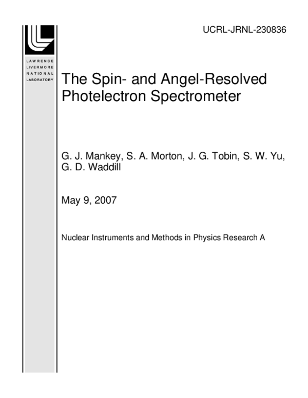 Pdf A Spin And Angle Resolved Photoelectron Spectrometer James G Tobin