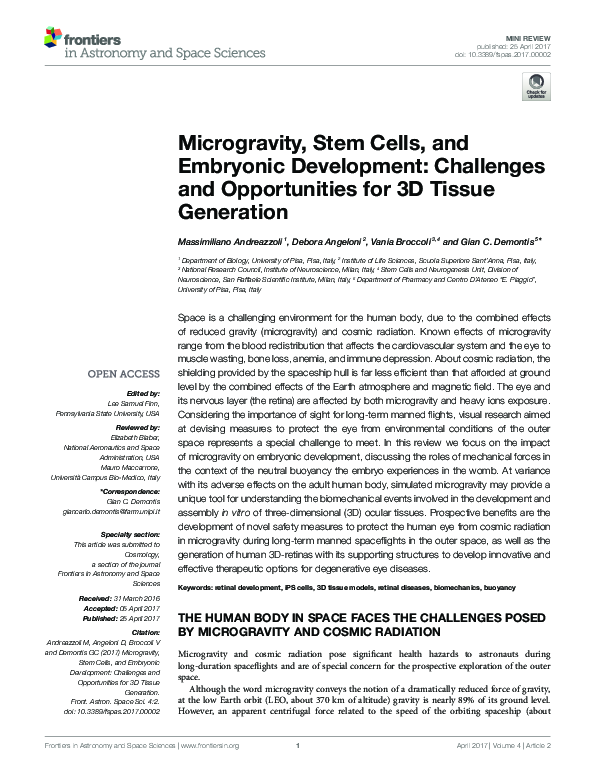 (PDF) Microgravity, Stem Cells, and Embryonic Development: Challenges ...