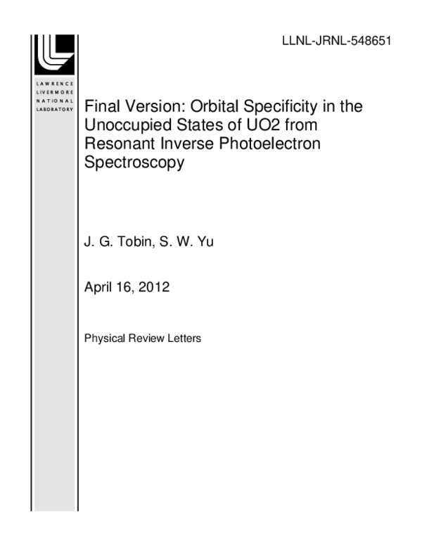(PDF) Final Version: Orbital Specificity in the Unoccupied States of ...