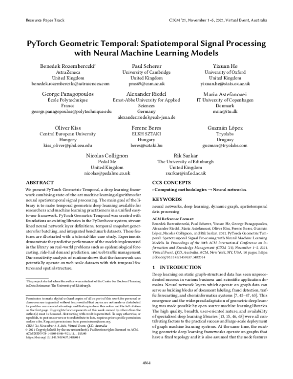 (PDF) PyTorch Geometric Temporal: Spatiotemporal Signal Processing with Neural Machine Learning ...