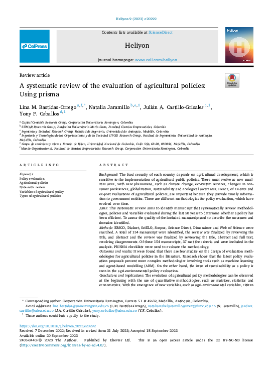 (PDF) A systematic review of the evaluation of agricultural policies: Using prisma
