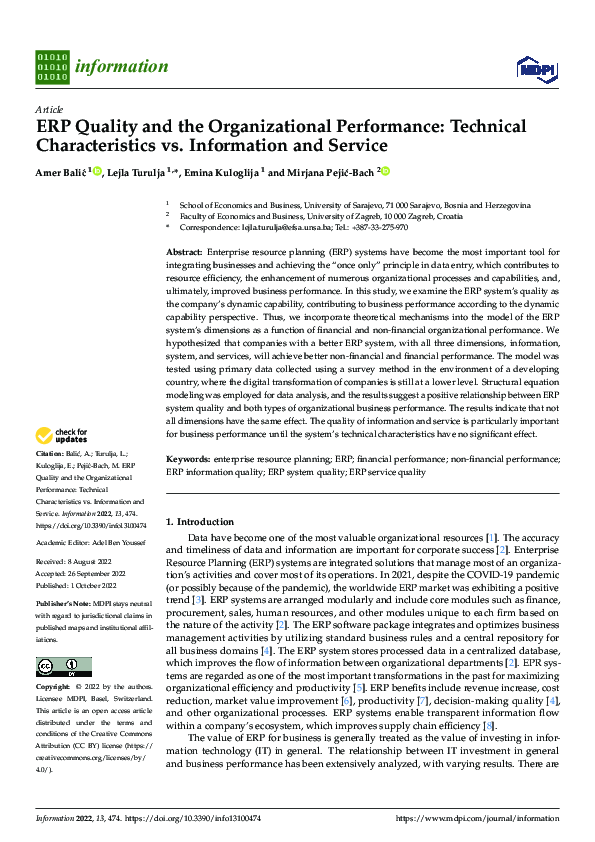 (PDF) ERP Quality and the Organizational Performance: Technical ...