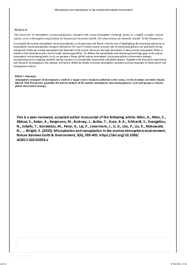 (PDF) Microplastics and nanoplastics in the marine-atmosphere environment