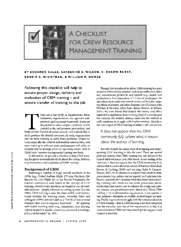 (PDF) A Checklist for Crew Resource Management Training