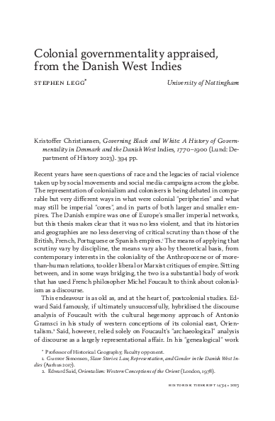 (PDF) Colonial governmentality appraised, from the Danish West Indies