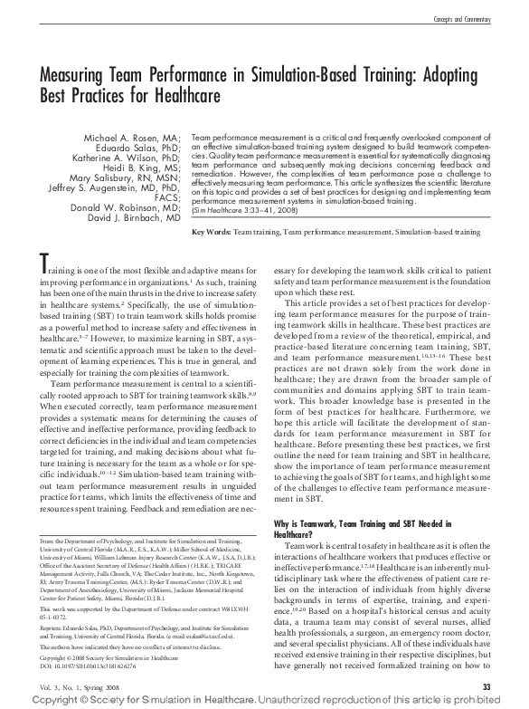 (PDF) Measuring Team Performance in Simulation-Based Training: Adopting ...