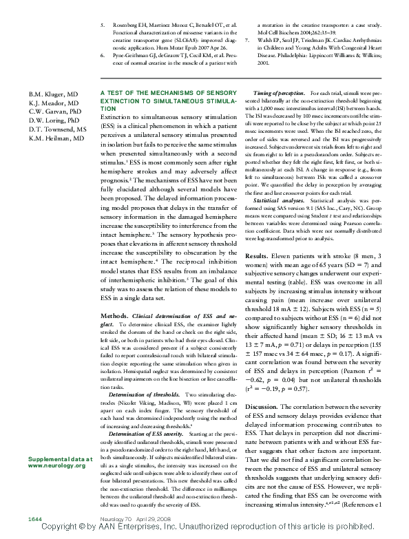 (PDF) A Test of the Mechanisms of Sensory Extinction to Simultaneous ...