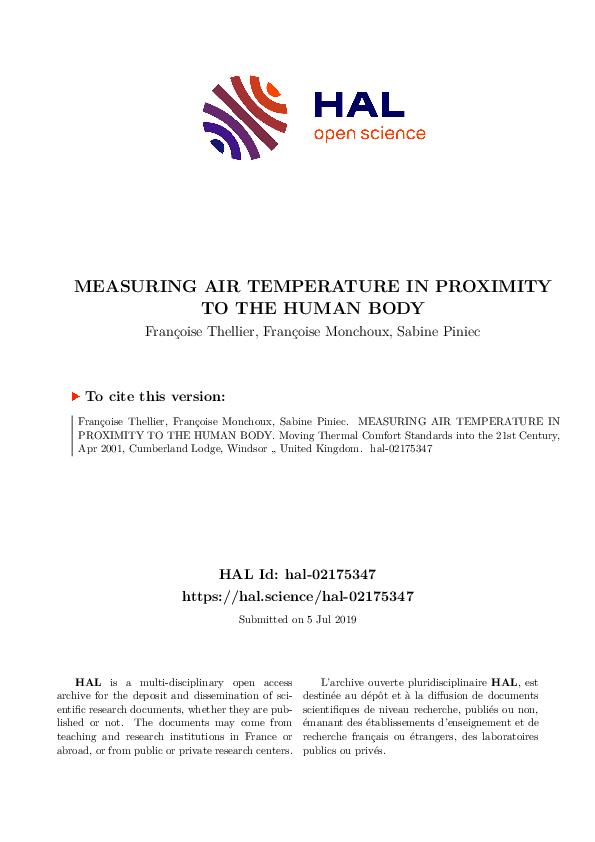 (PDF) Measuring Air Temperature in Proximity to the Human Body