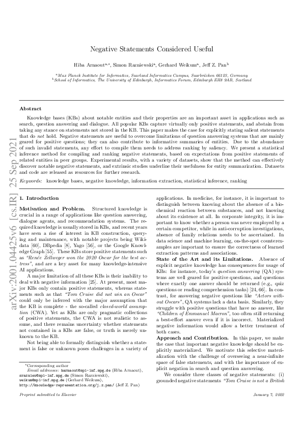 (PDF) Negative Statements Considered Useful