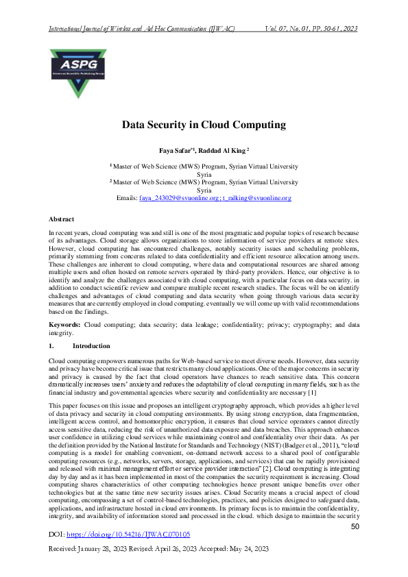 (PDF) Data security in cloud computing