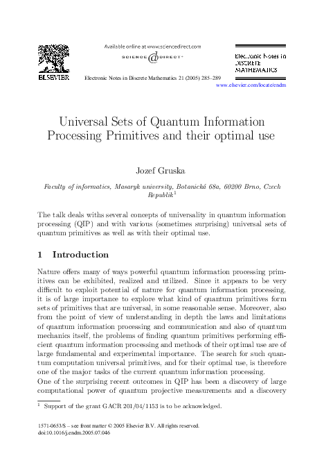 (PDF) Universal Sets of Quantum Information Processing Primitives and their optimal use
