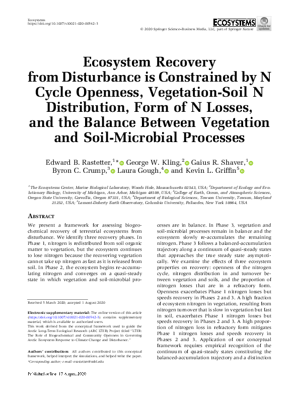 (PDF) Ecosystem Recovery from Disturbance is Constrained by N Cycle ...