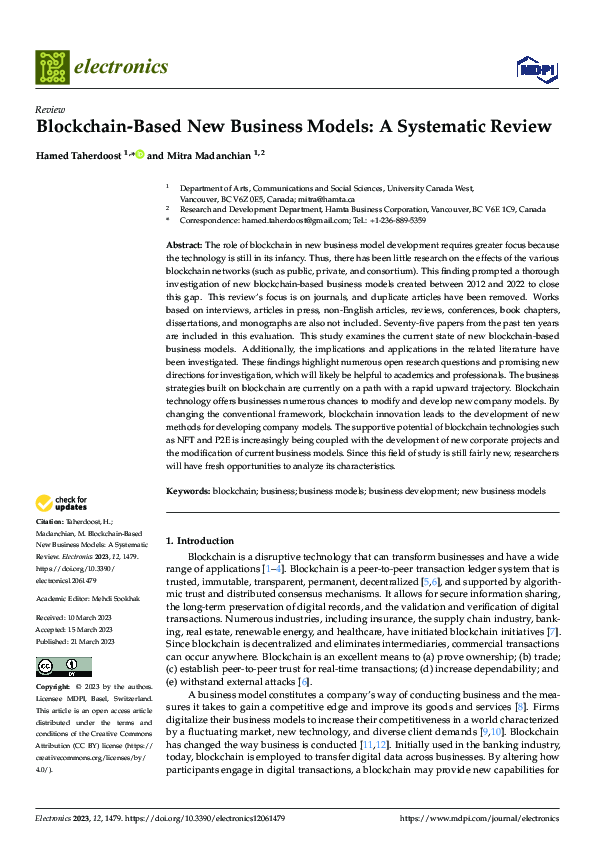 (PDF) Blockchain-Based New Business Models: A Systematic Review